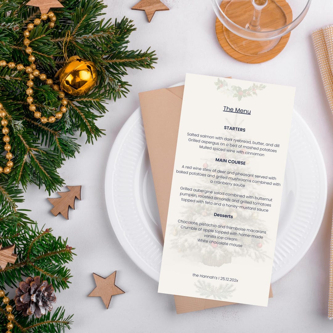 The Tree Menu, Christmas Menu Template, Printable Xmas Menu , Instant ...