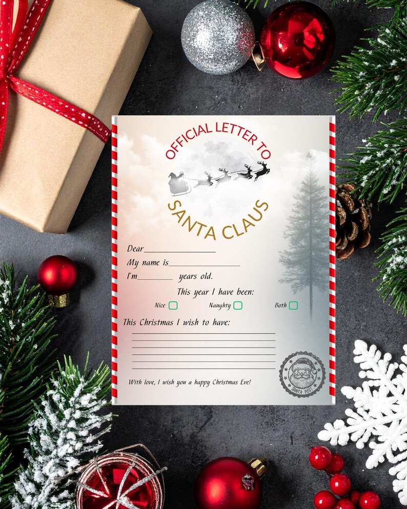 Kids Letter to Santa Printable , Christmas Writing Activity , Cute ...