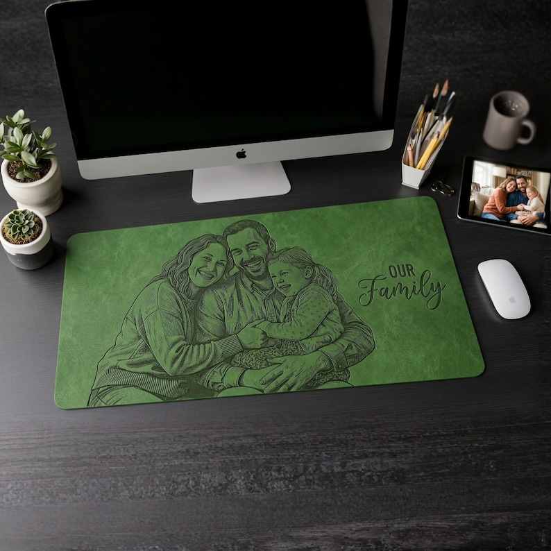 Custom Photo Sketch Line Art Desk Mat, Fathers Day 2026 Gift for ...