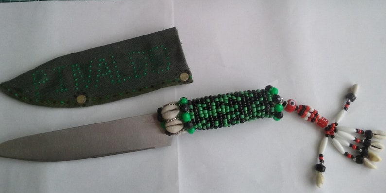 Santeria Yoruba. BEADED steel Knife w/sheath OGBE PINALDO for | Etsy