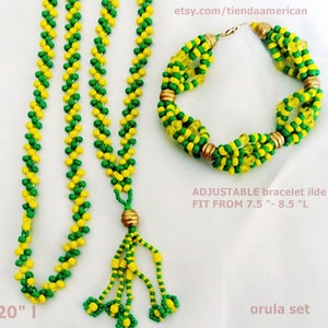 HANDMADE Weaved Necklace and Bracelet SET for ORUNMILA . Juego De ...