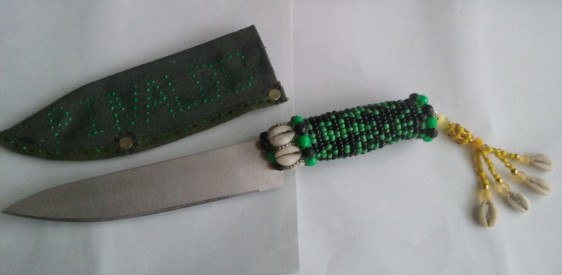 Santeria Yoruba. BEADED steel Knife w/sheath OGBE PINALDO for | Etsy