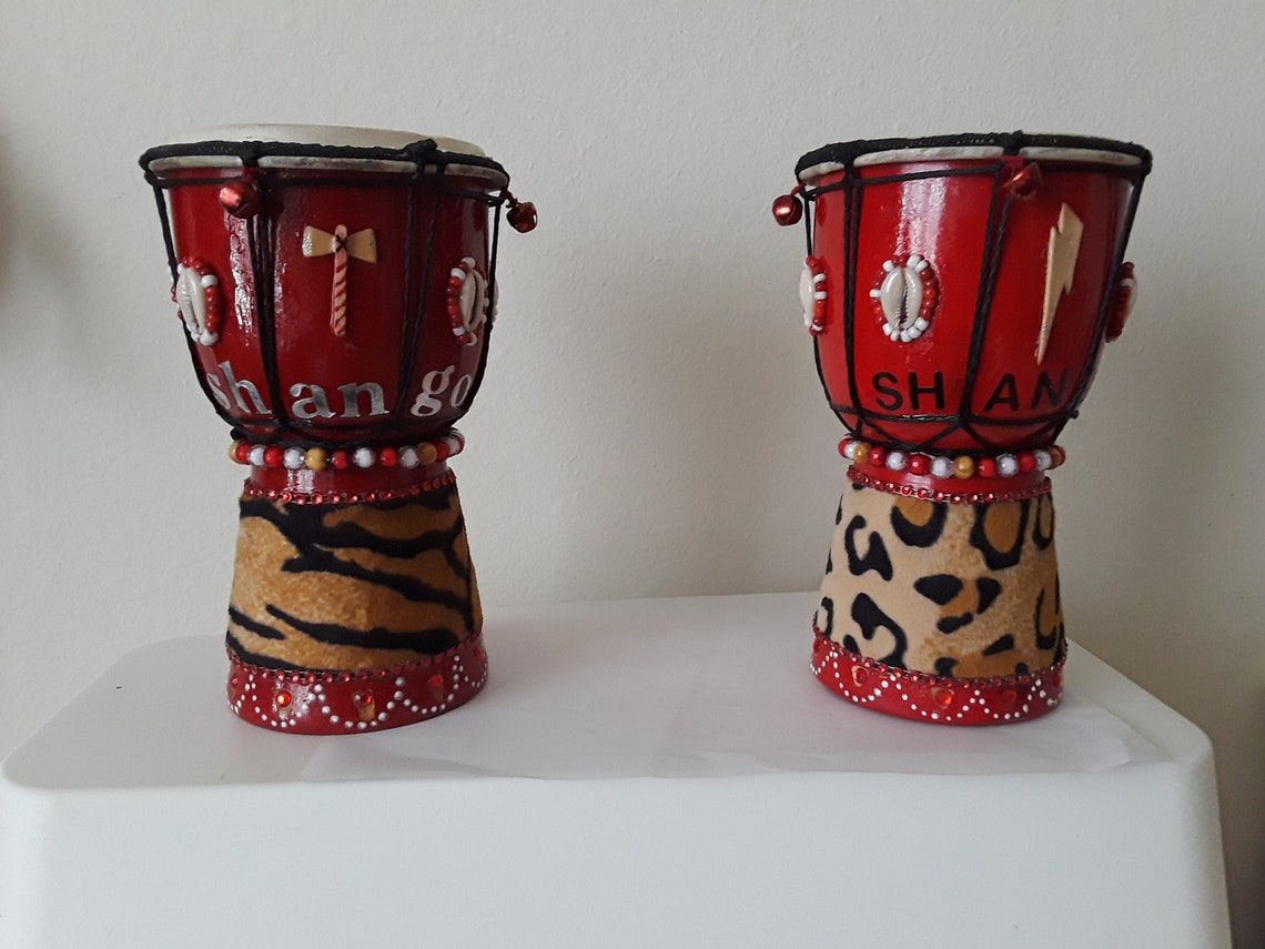 Santeria Yoruba. African TRIBAL Decorated Tambour Drum .aña. Mahogany ...