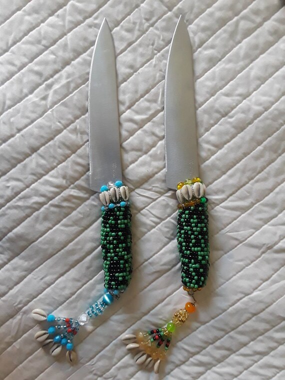 Santeria Yoruba. BEADED steel Knife w/sheath OGBE PINALDO for | Etsy
