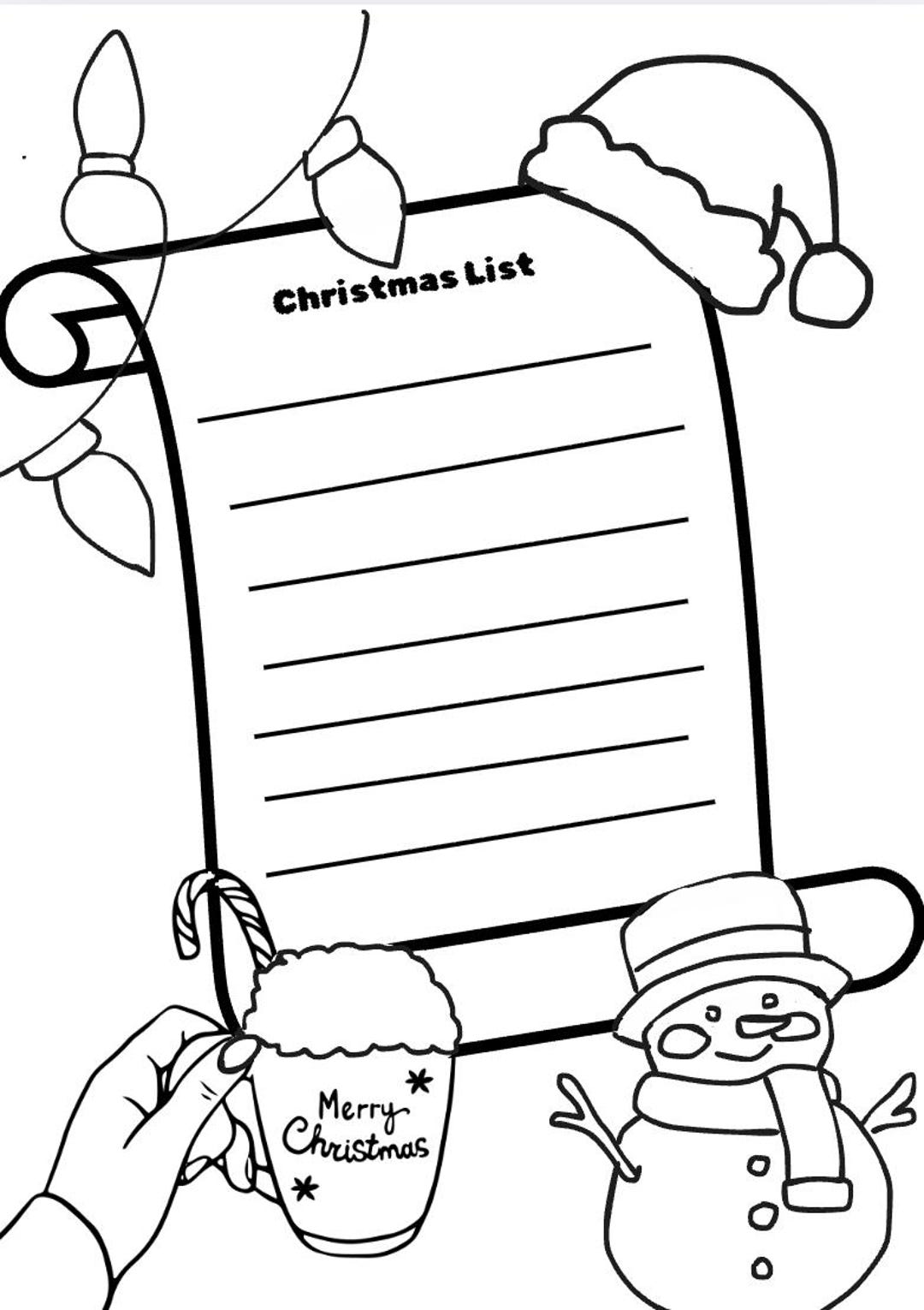 Letter to Santa Coloring Page- Printable PDF Wish List- Christmas ...
