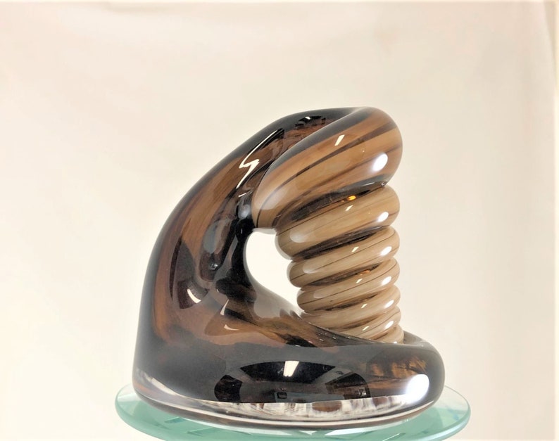 Large Brown Glass Desk Pen Holder And Paperweight Etsy