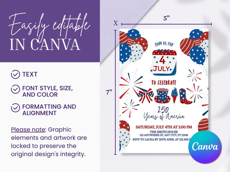 Fourth of July USA Patriotic Invitation, America 250th Anniversary ...