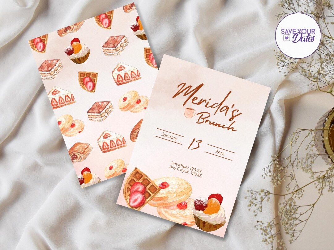 Brunch Party Editable Invitation, Breakfast & Pastry Brunch Birthday ...