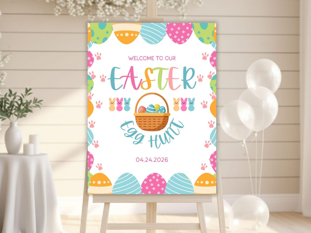 Easter Egg Hunt Welcome Sign, Easter Bunny Party Poster, Editable Canva ...