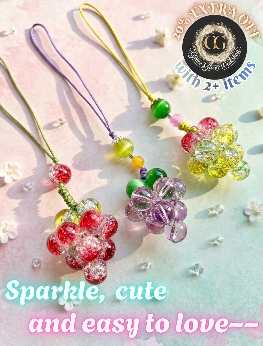 One Set Only, Sparkle Grape Phone Charm, Starter Friendly, Shiny Kawaii ...
