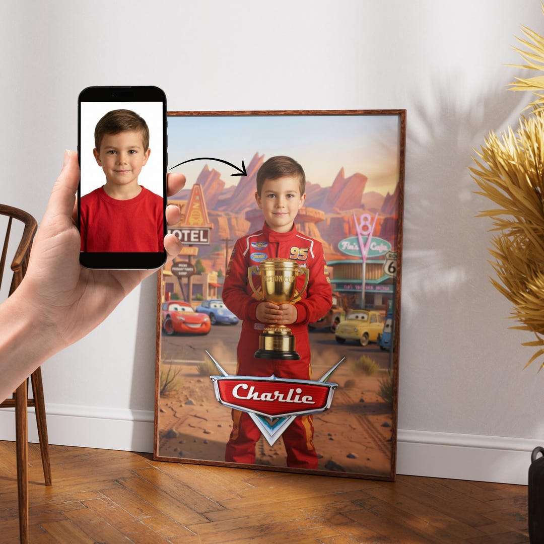 Custom Cars Portrait: Boys Birthday Lightning Mcqueen Wall Art ...