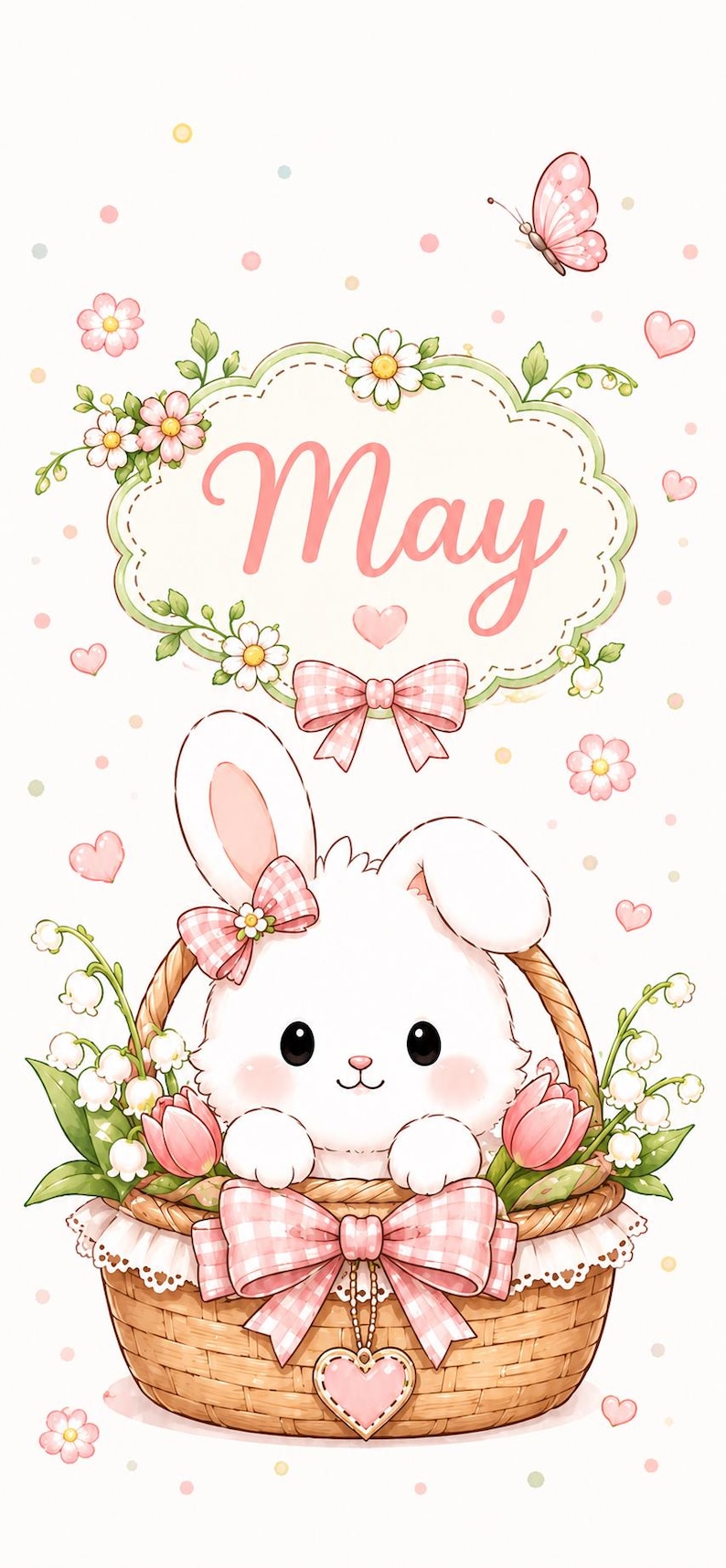 May Bunny Phone Wallpaper, Pastel Spring Kawaii Strawberry Floral ...
