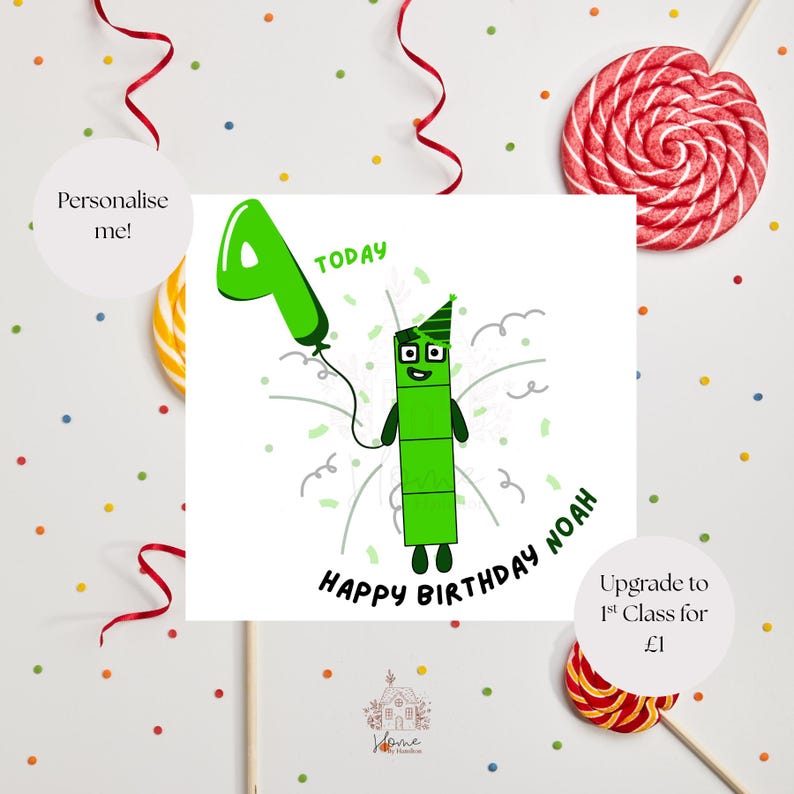 Numberblock Four Birthday Card, Number 4 Age Card, Personalised, Free ...