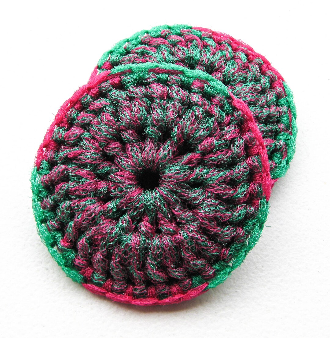 Crochet Pot Scrubbers - Set of 2 Through 10 - Fuchsia and Green Heavy ...