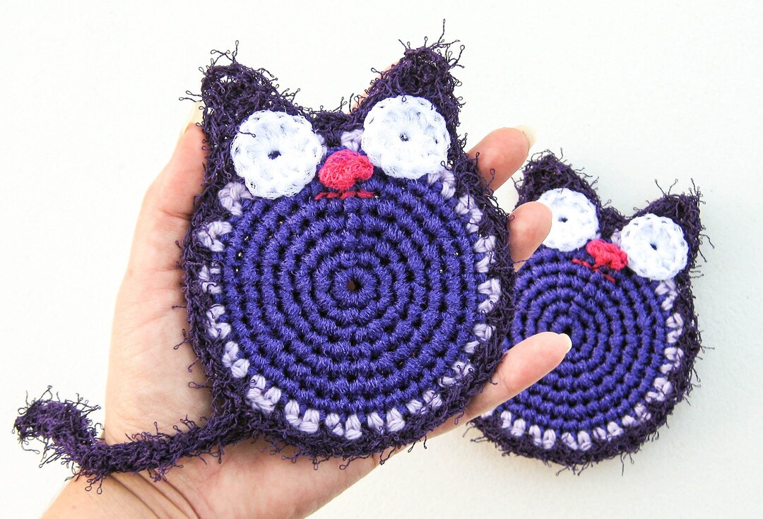 Purple Cat Dish Scrubbies - Set of 2 Through 10 - Large Crochet Nylon ...