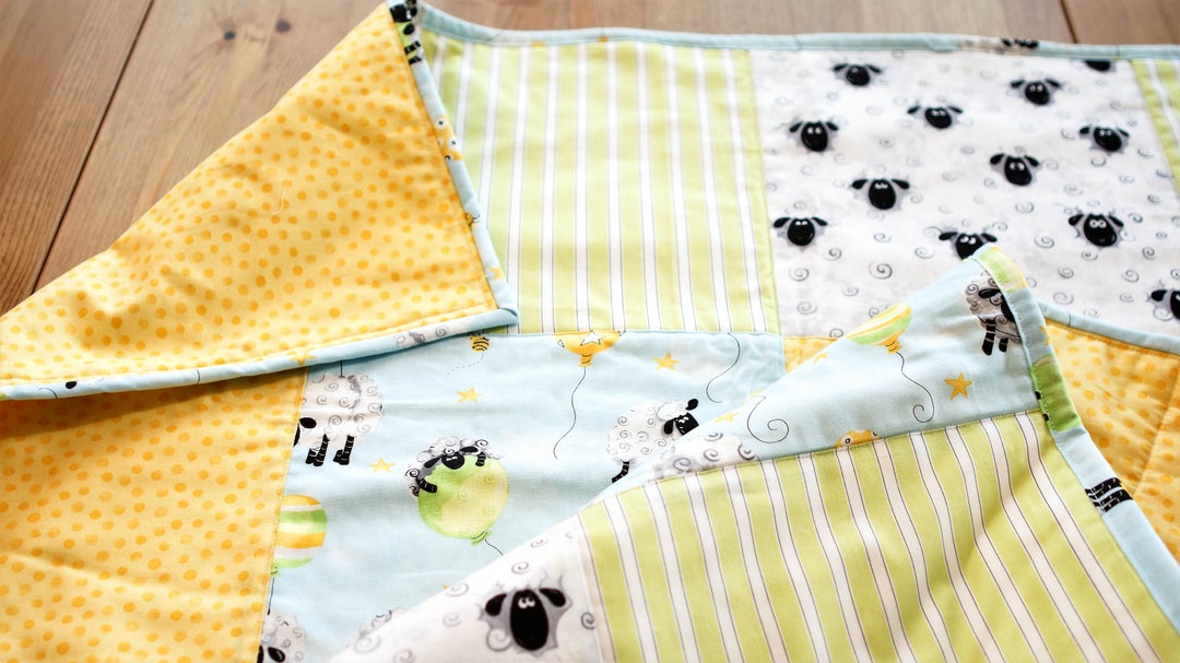 Baby Boy Lamb Blanket, Yellow Sheep Bedding, Baby Boy Quilt, Lewe the ...