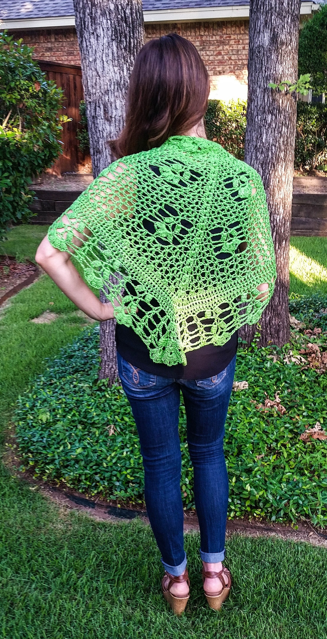 Crochet Silk Lace Shawl - Key Lime Green or Choose Your Color - 100% ...