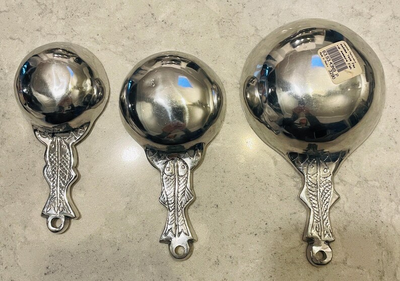Vintage Pewter Fish Measuring Cups & Spoons Set | Made in Mexico ...