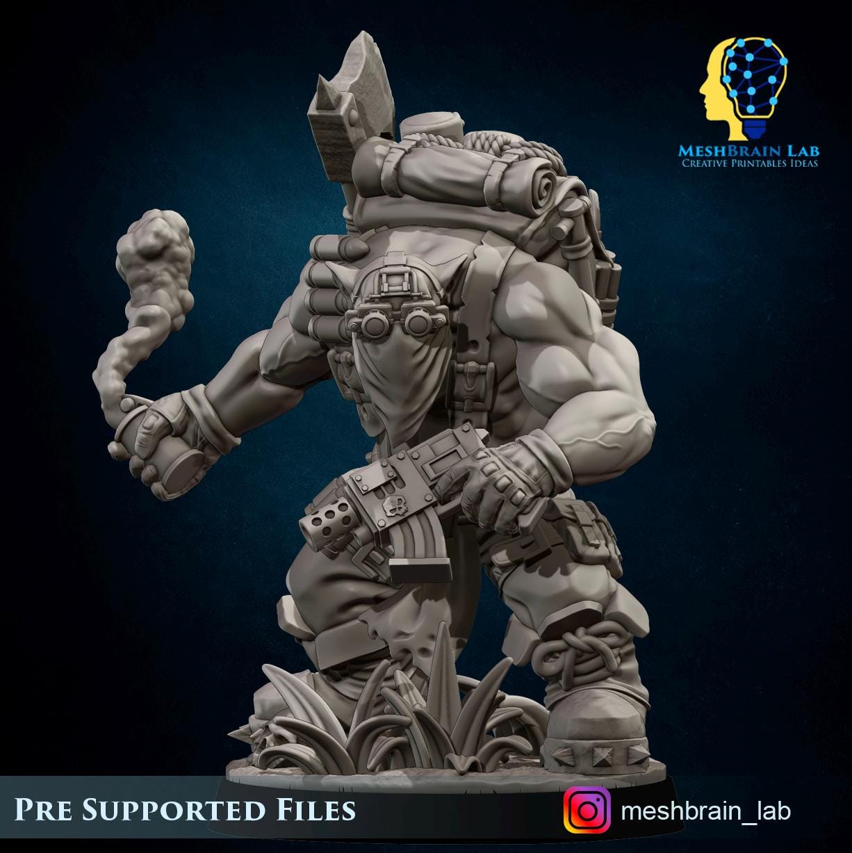 3D Printed Ork Commando With Smoke Grenade by Meshbrain Labs Miniature ...
