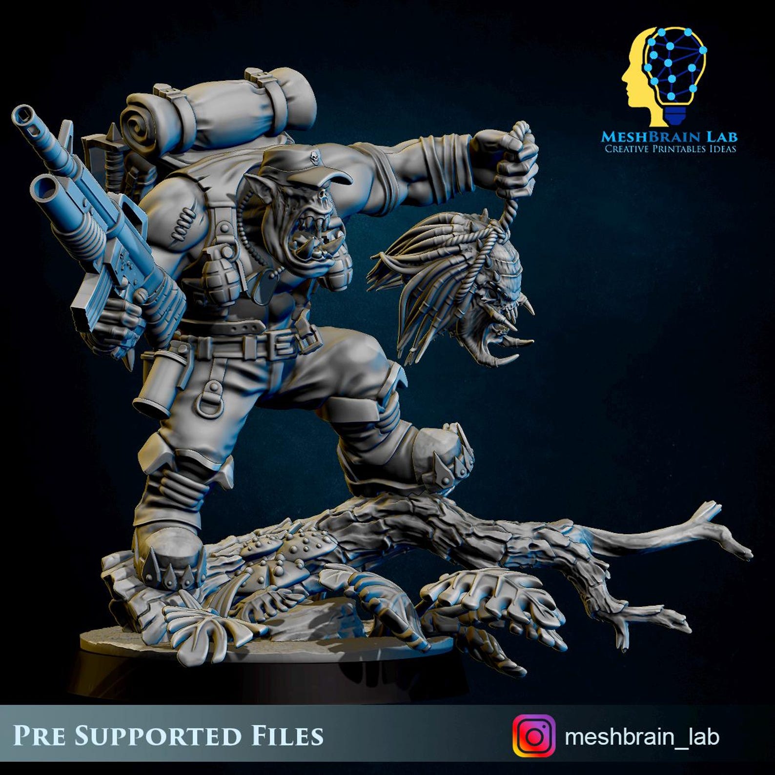 3D Printed Ork Kommando Boss by Meshbrain Labs - Etsy