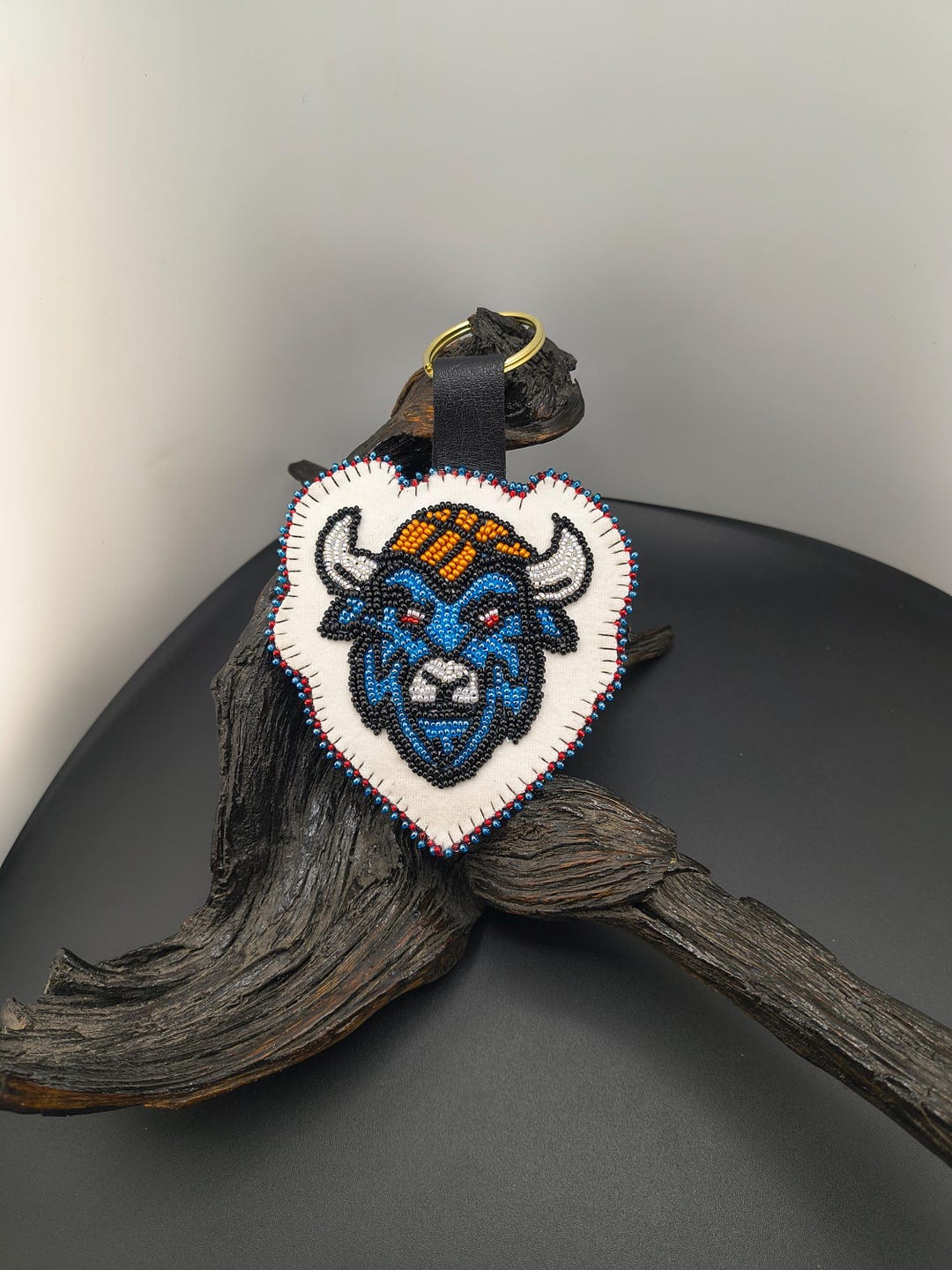 Handmade Beaded OKC Thunder Moose Leather Keyring - Etsy