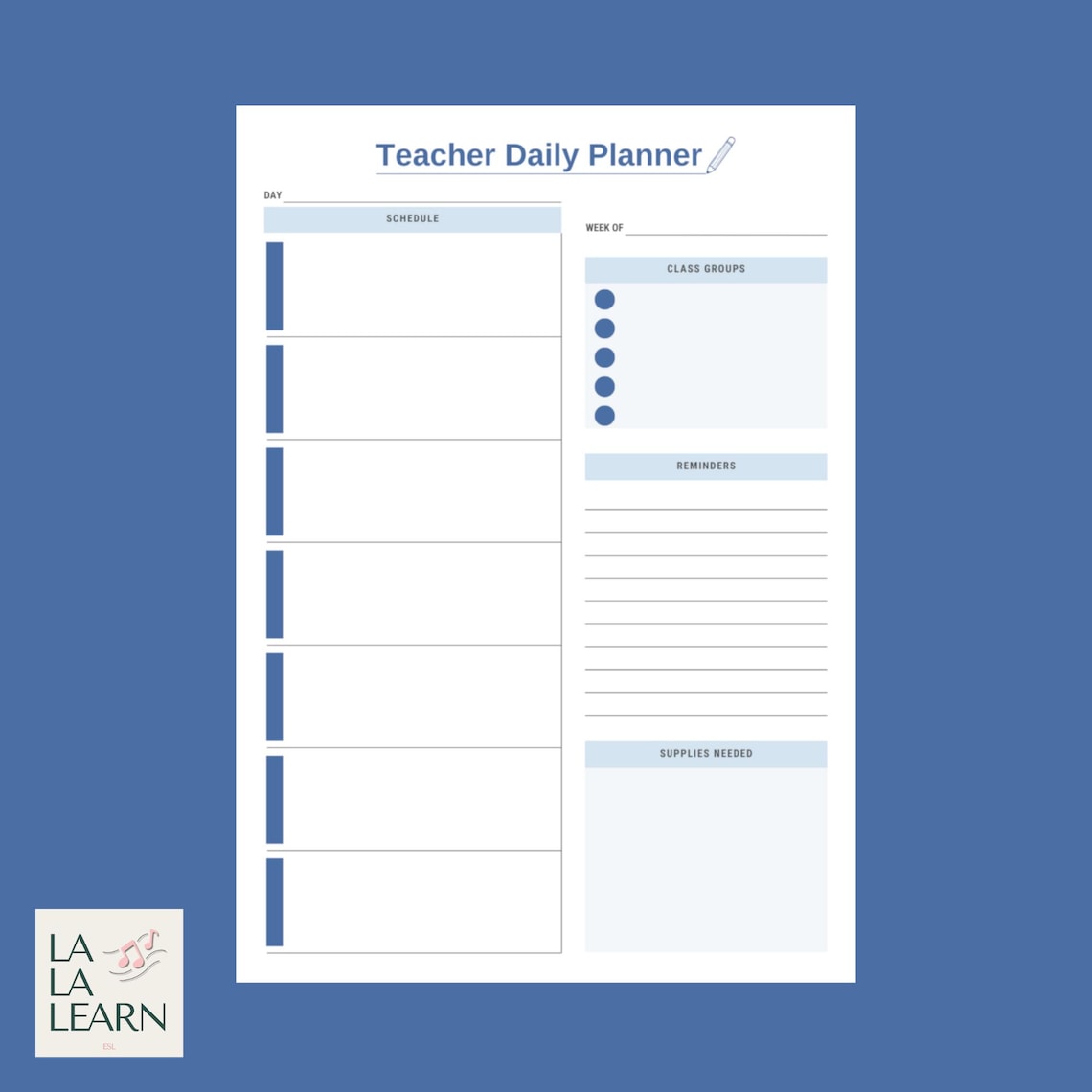 Teacher Daily Planner | One Page Teacher Schedule | 4 Colour Versions ...