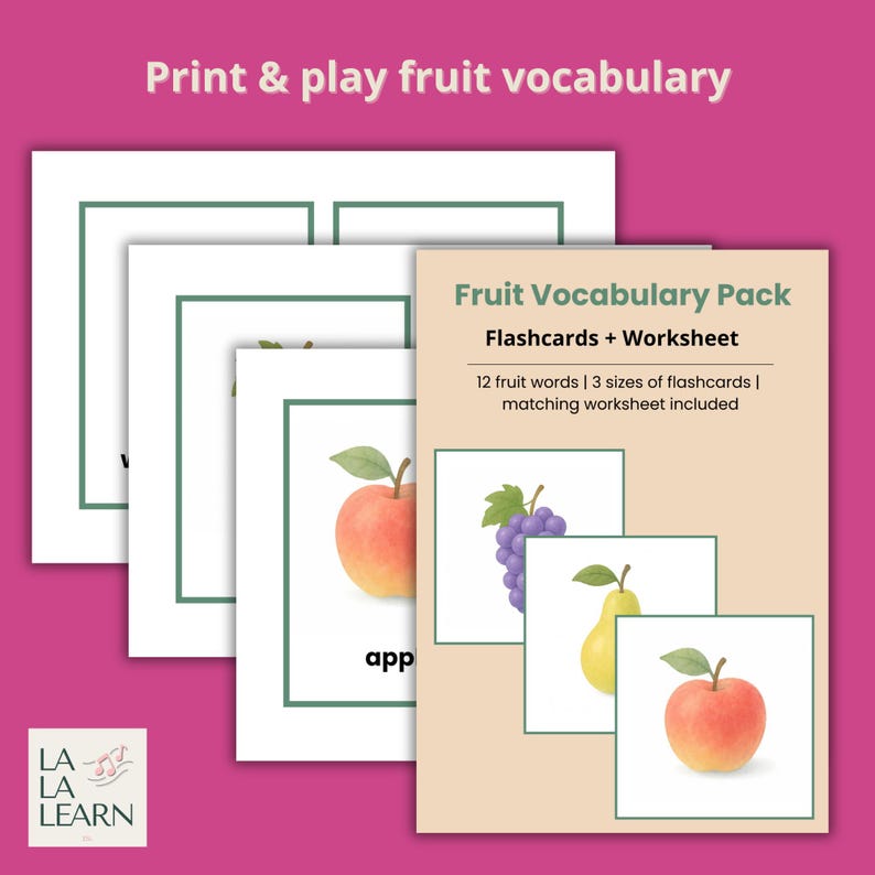 Fruit Vocabulary Flashcards for ESL Kids | 12 Fruit Words | Matching ...