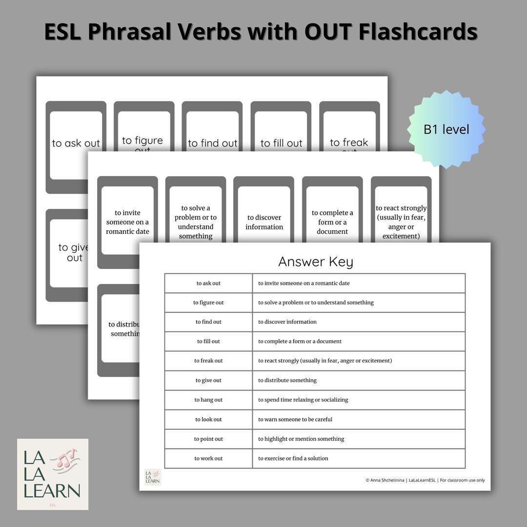 ESL Phrasal Verbs With OUT - 10 Flashcards + Definitions + Answer Key ...