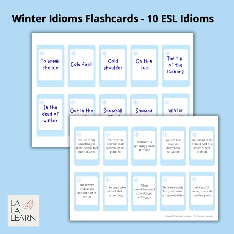 Winter Idioms Flashcards | ESL Vocabulary Cards | Printable English ...