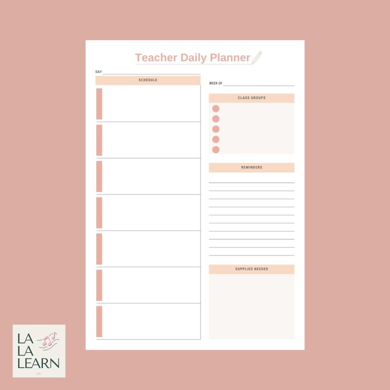 Teacher Daily Planner | One Page Teacher Schedule | 4 Colour Versions ...