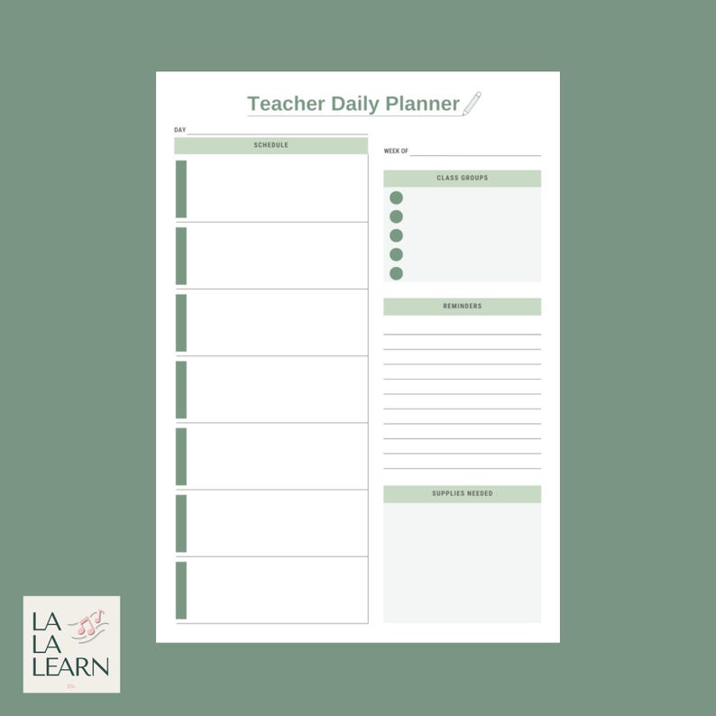 Teacher Daily Planner | One Page Teacher Schedule | 4 Colour Versions ...