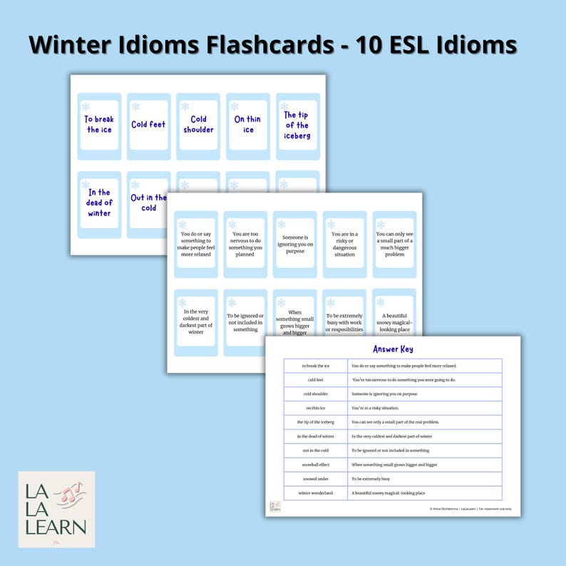 Winter Idioms Flashcards | ESL Vocabulary Cards | Printable English ...