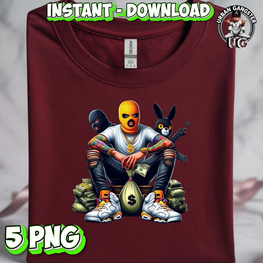 Urban Gangster Ski Mask Money Bag Art | Trap Pop Culture PNG (digital ...