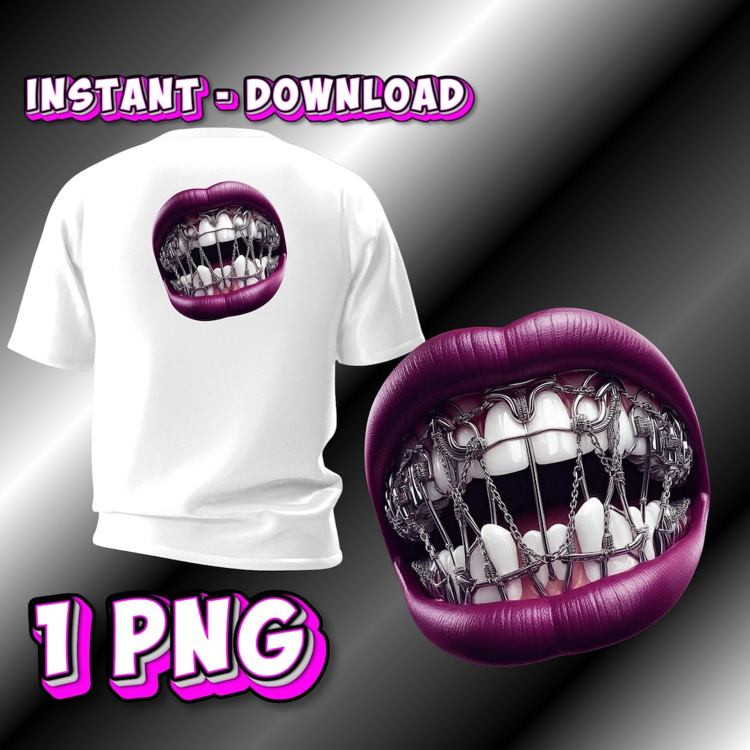 Urban Gangster Purple Lips Grill Art, Edgy Metal Chain Mouth Design ...