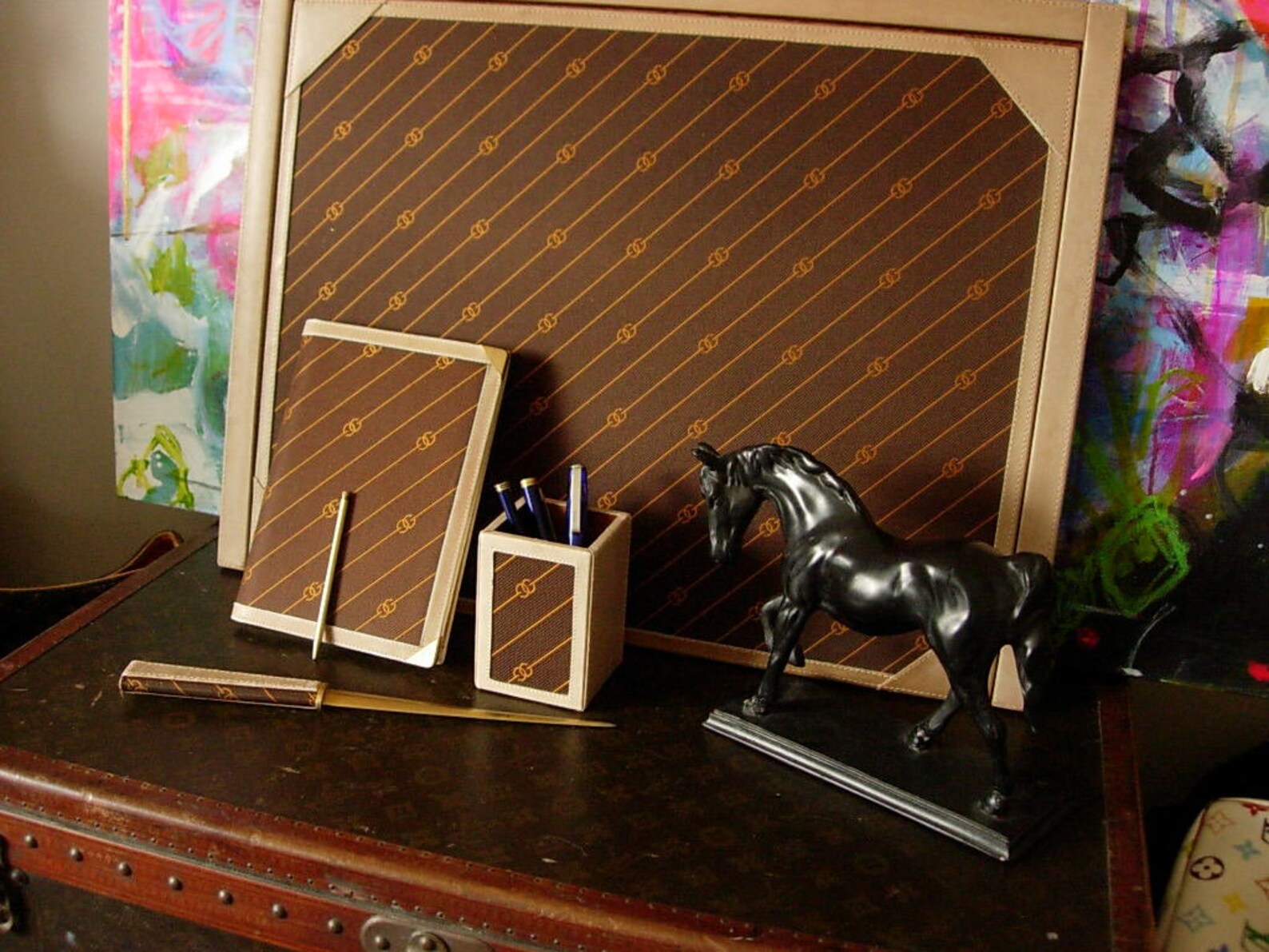 SALE Ultra RARE Vintage Authentic GUCCI Monogram Desk Set Executive ...