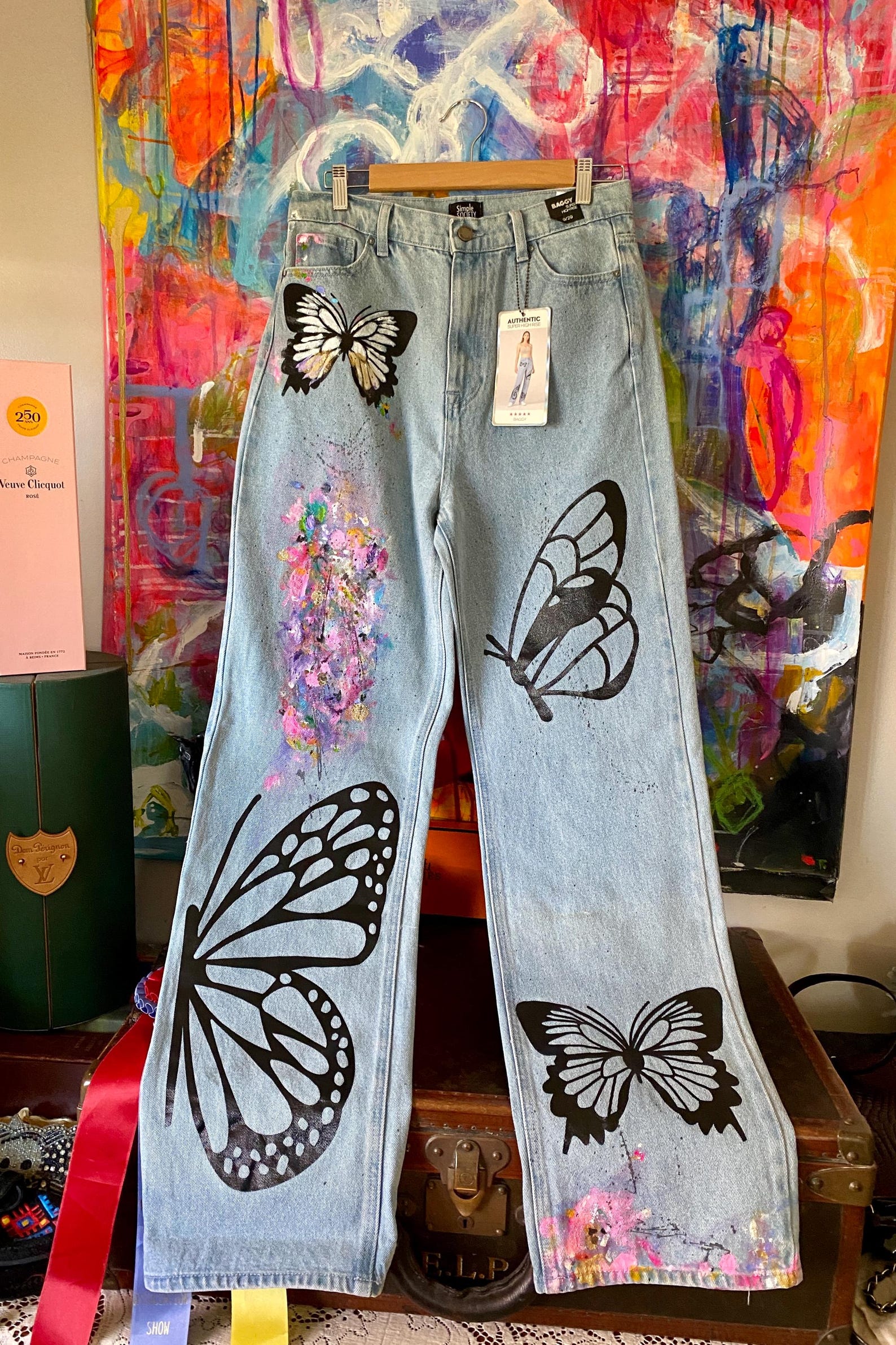 Art Wear Hand Painted Laugh in Color Studio BUTTERFLY High Rise MCM Mod ...