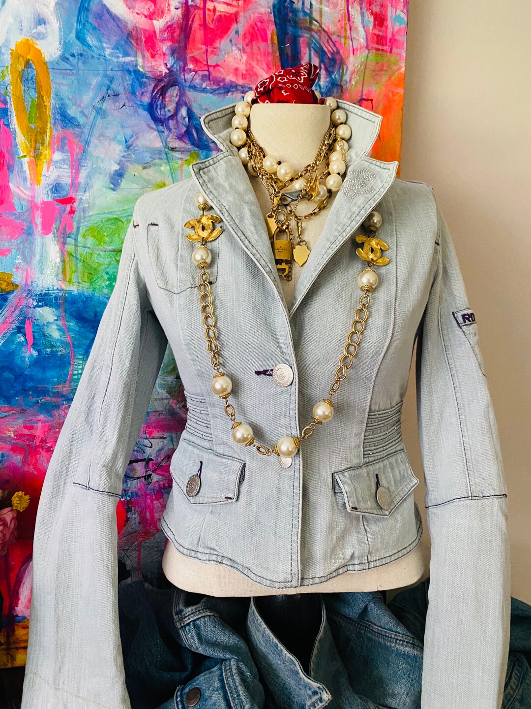 GORGEOUS Vintage ROCAWEAR Womens Ladies Stonewashed Fitted Blazer Denim ...