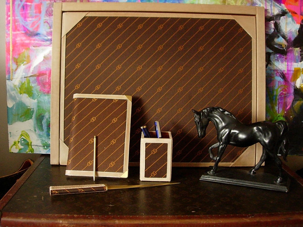SALE Ultra RARE Vintage Authentic GUCCI Monogram Desk Set Executive ...