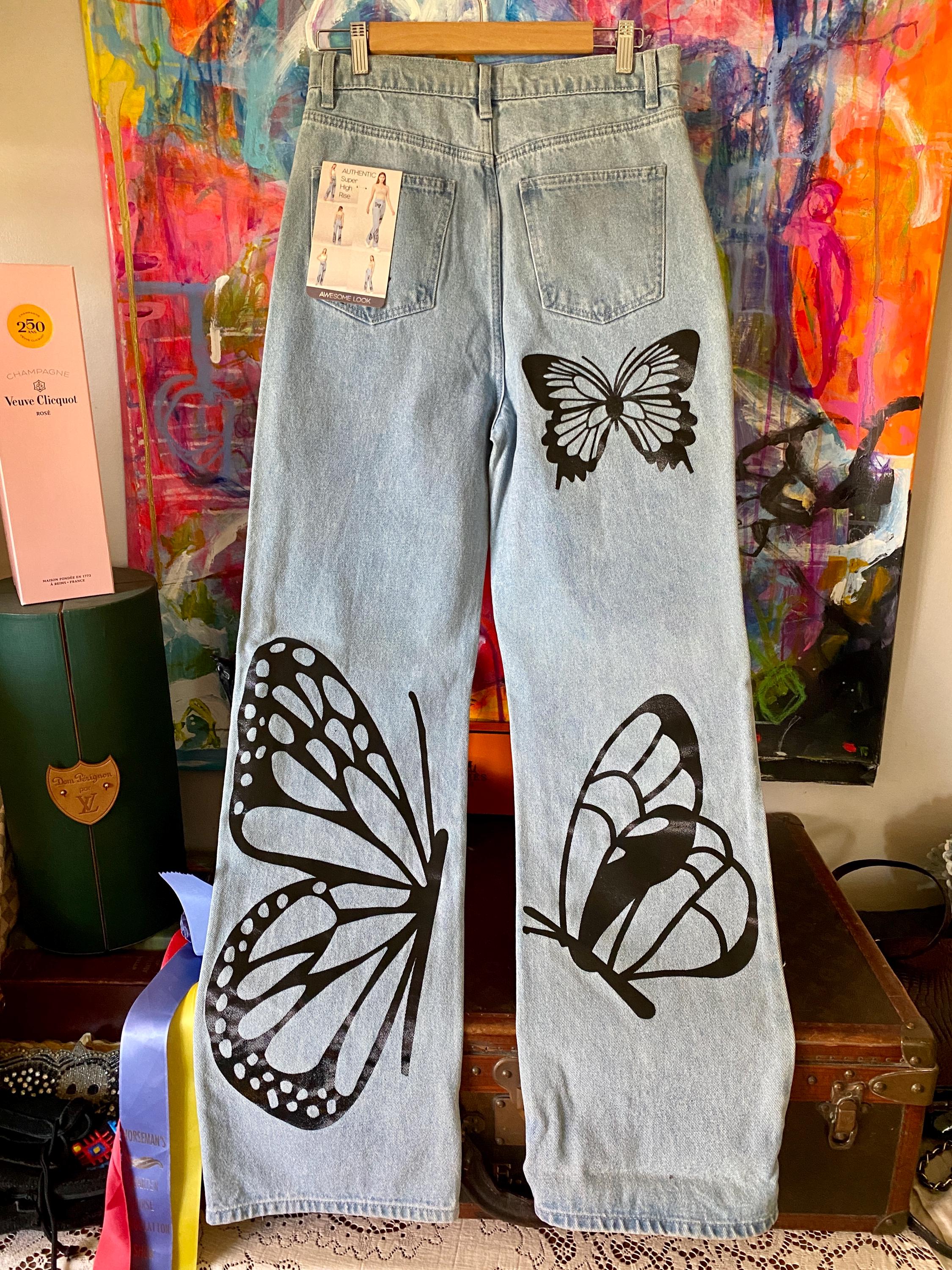 Art Wear Hand Painted Laugh in Color Studio BUTTERFLY High Rise MCM Mod ...