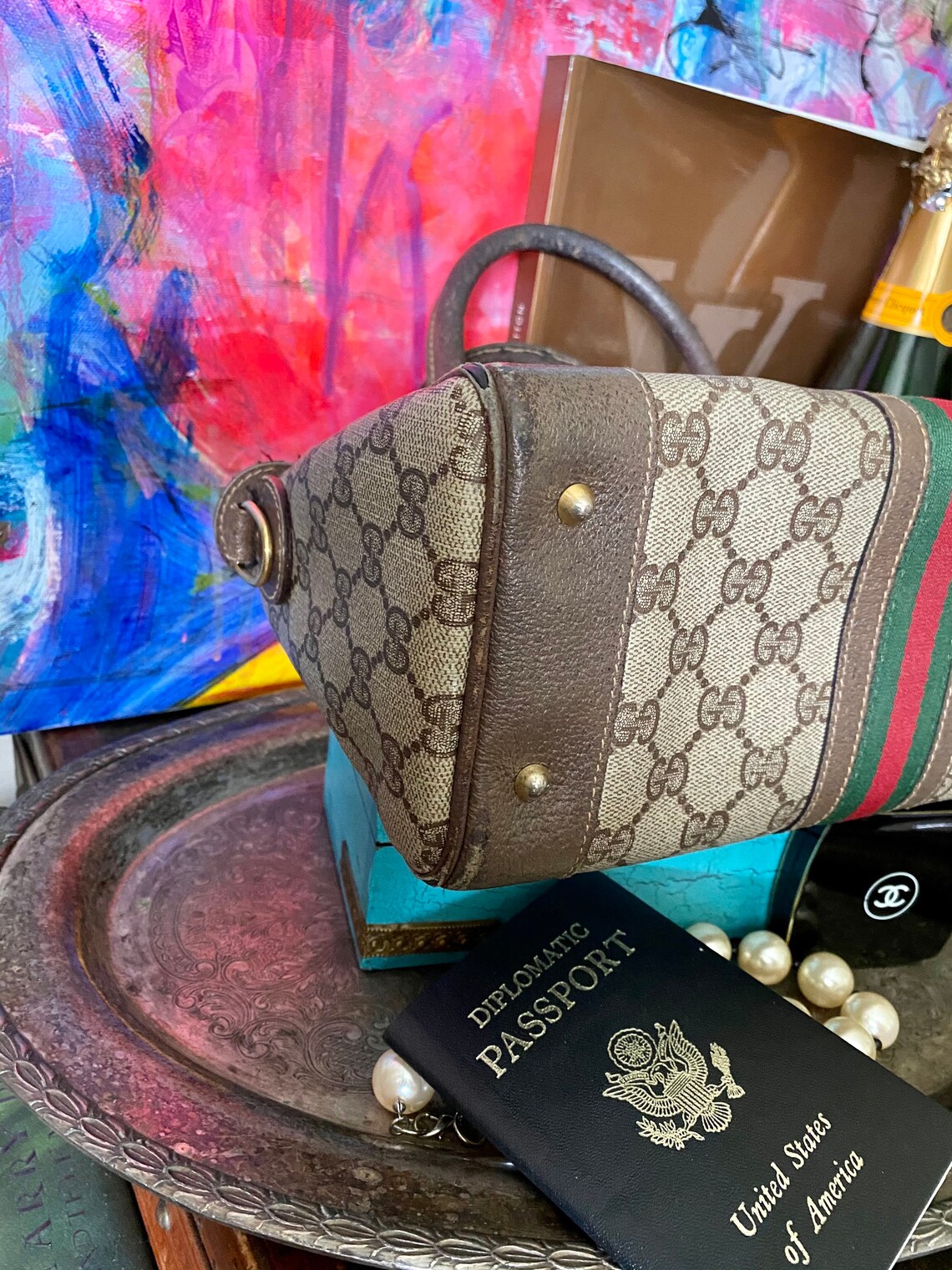 Vintage Authentic GUCCI SPEEDY Brown Monogram Handbag Purse Tote ...