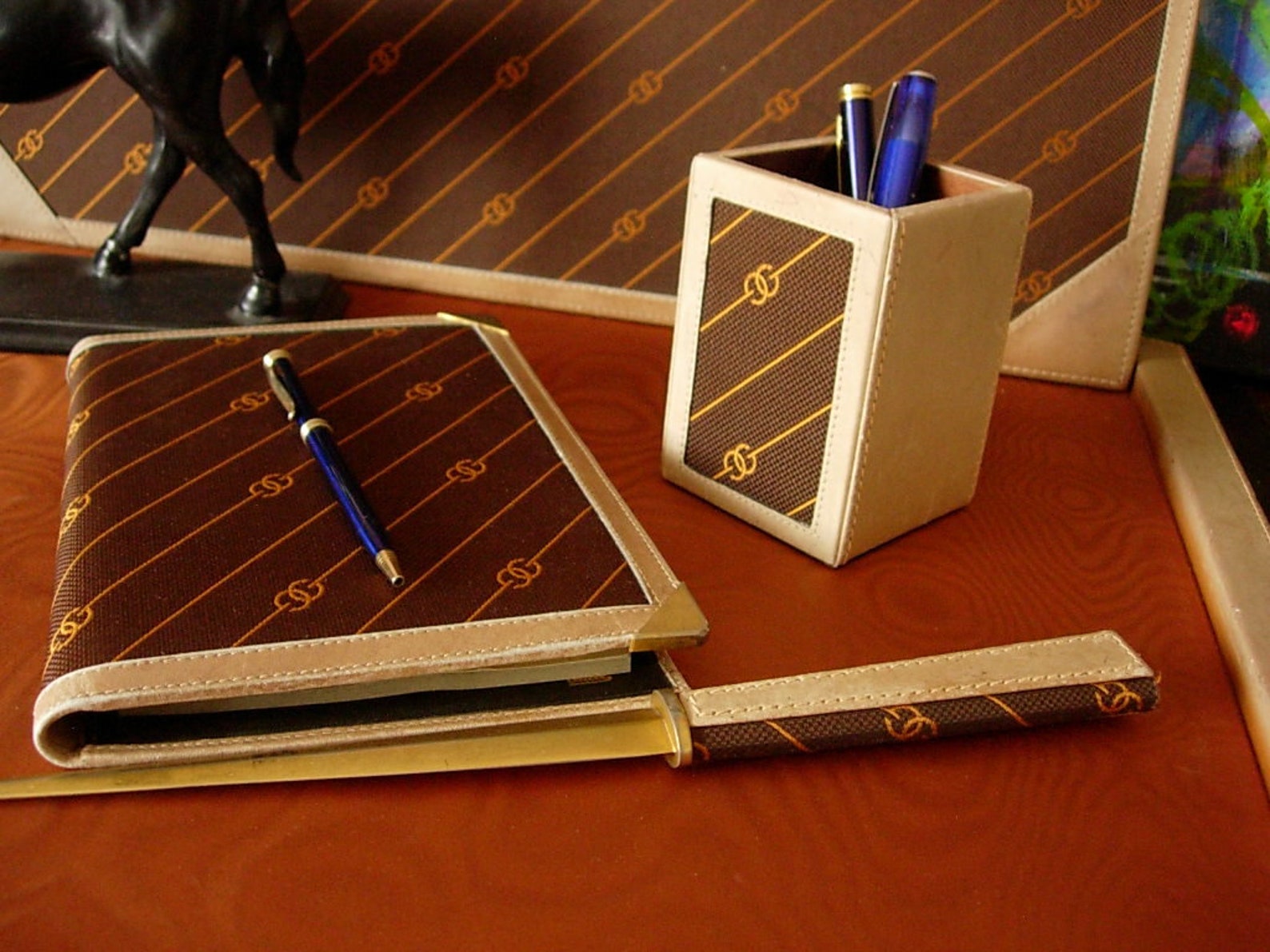 SALE Ultra RARE Vintage Authentic GUCCI Monogram Desk Set Executive ...