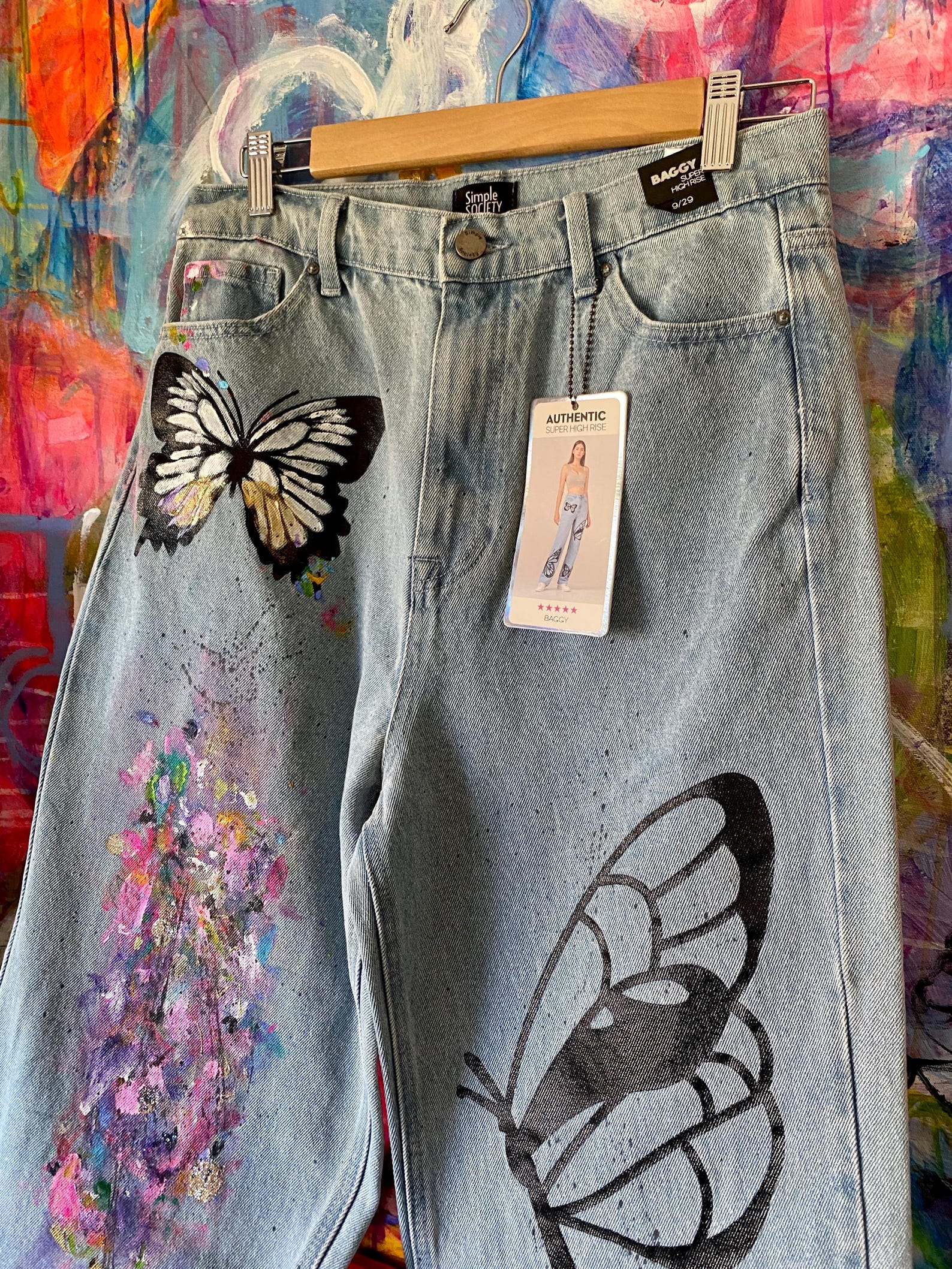 Art Wear Hand Painted Laugh in Color Studio BUTTERFLY High Rise MCM Mod ...