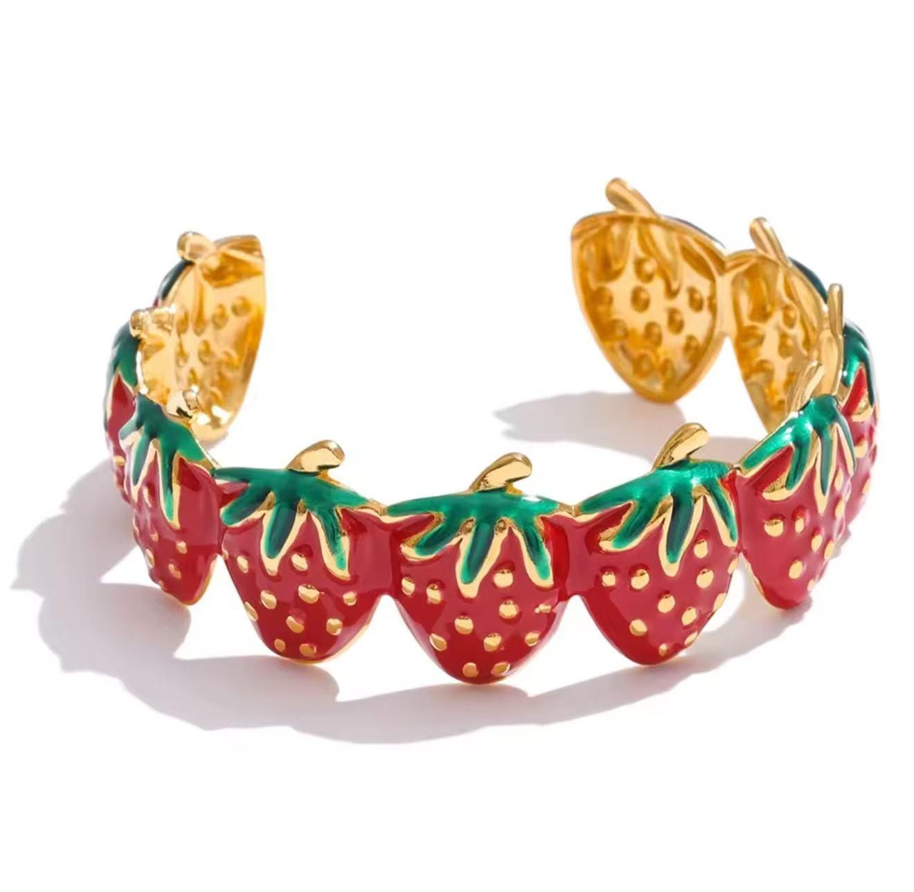 Enamel Strawberry Open Cuff Bracelet Bangle - Etsy UK