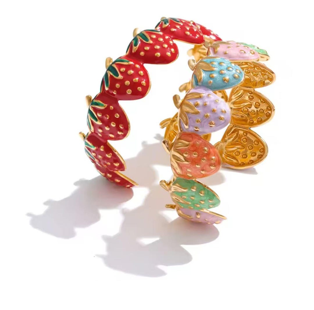 Enamel Strawberry Open Cuff Bracelet Bangle - Etsy UK