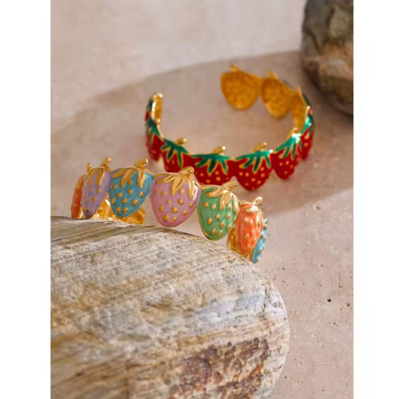 Enamel Strawberry Open Cuff Bracelet Bangle - Etsy UK