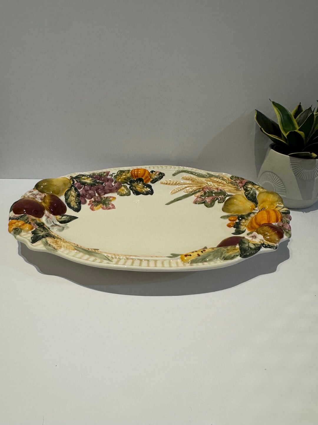 Vintage Bico Oval Harvest Platter, Raised Fruit Farmhouse Centerpiece ...