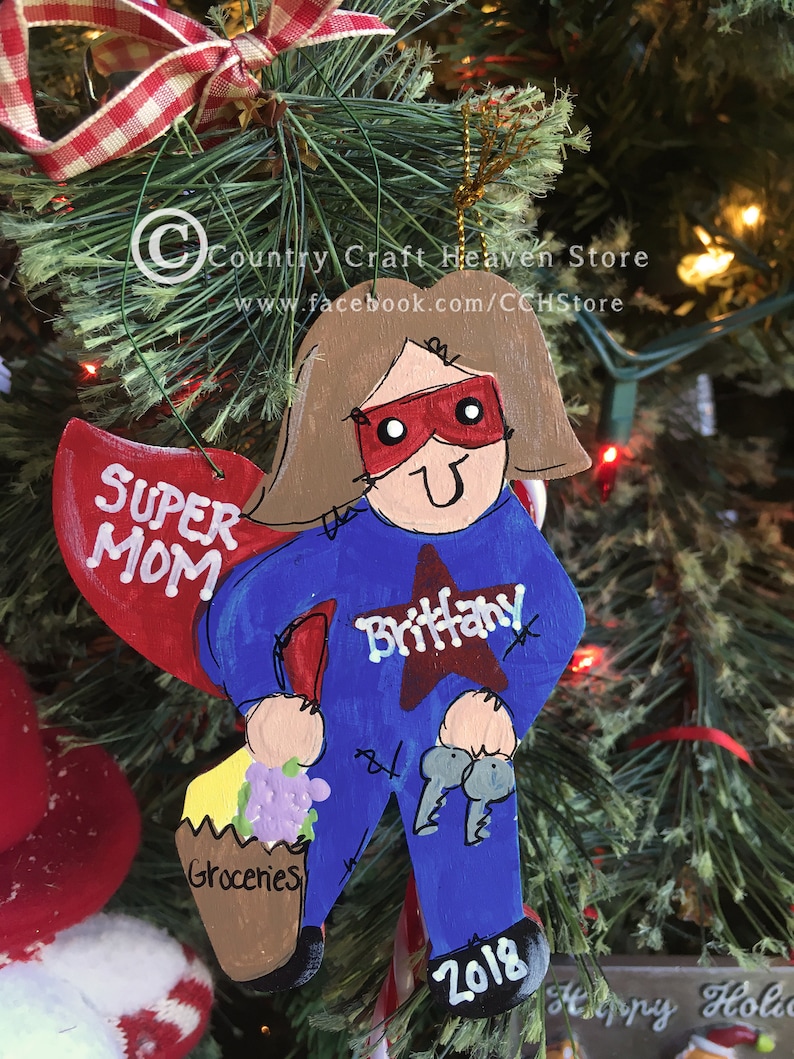 SUPER MOM Christmas Personalized Ornament Busy Mommy Gift MOMS Super ...
