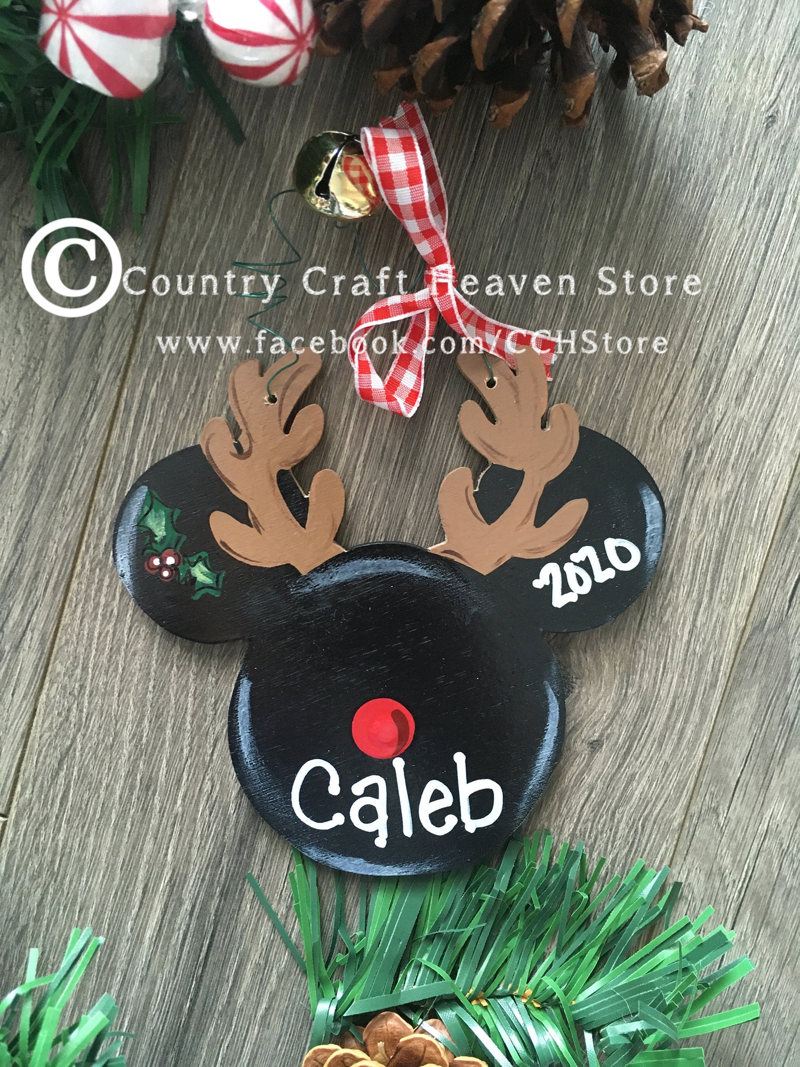 Mickey Head OR Minnie Head Christmas Ornament Reindeer | Etsy