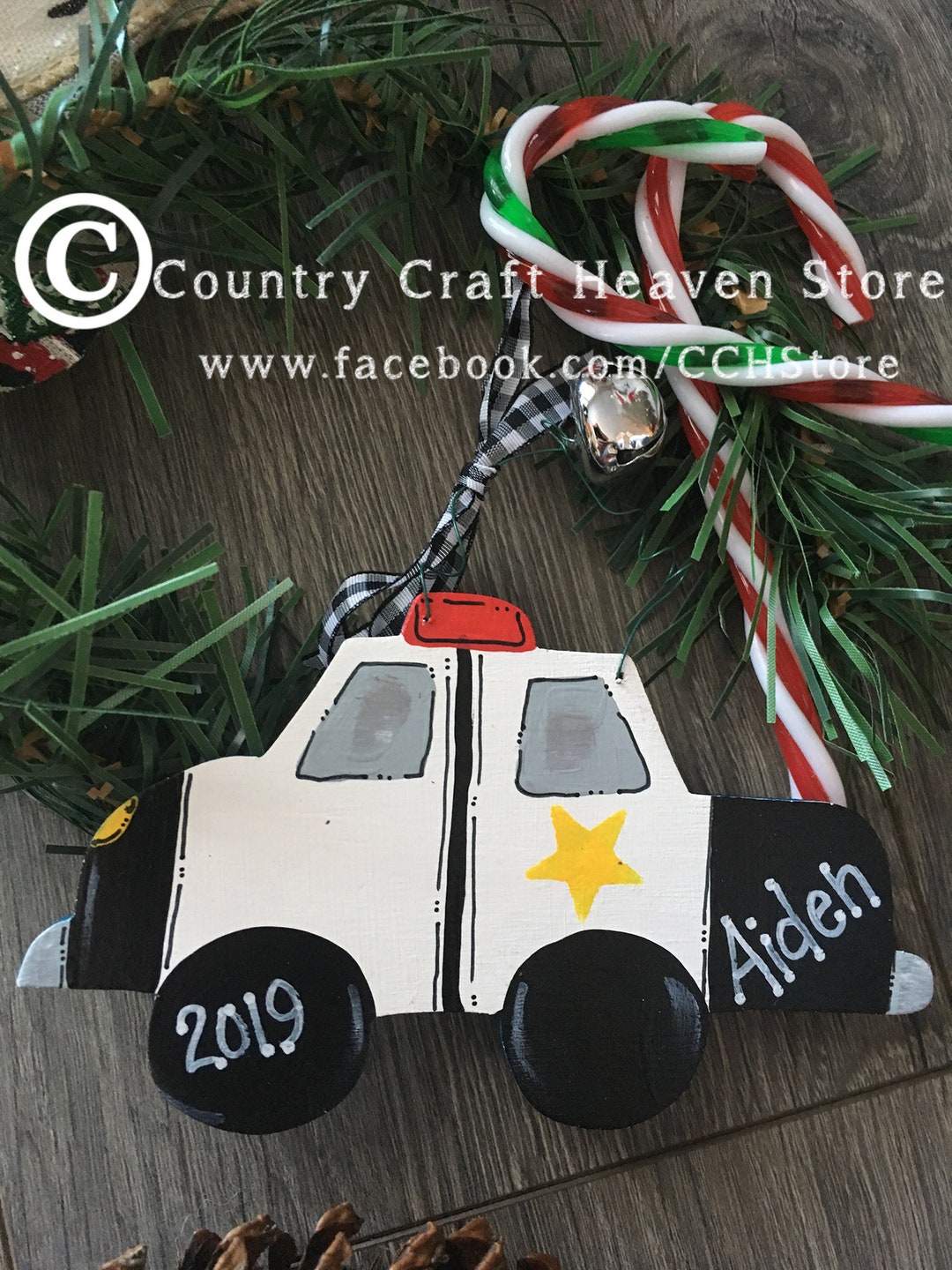 Personalized Police Car Christmas Ornament | Hand-painted Wood ...