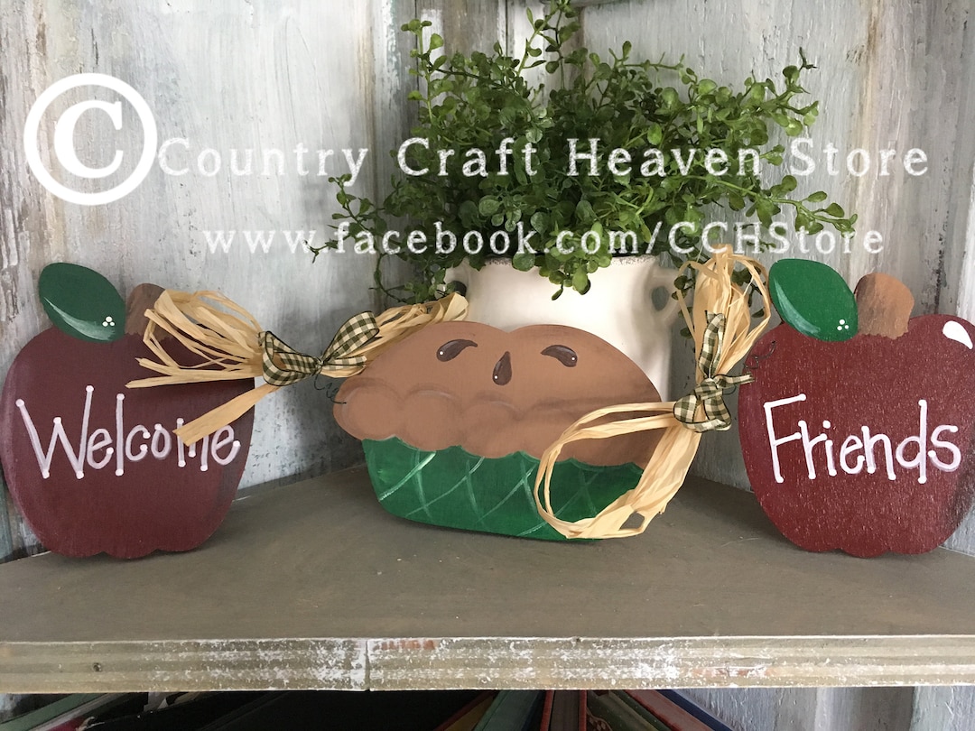 Apple Wall Art Welcome Friends Home Decor Kitchen Country Cottage Style ...